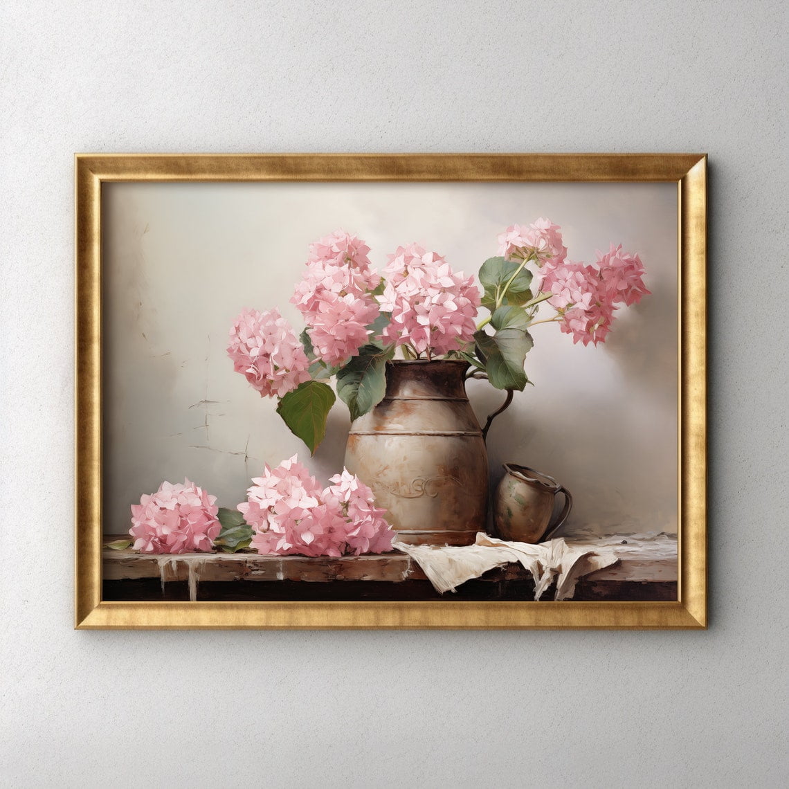 Miluva Pink Hydrangeas Floral, Farmhouse Style, Cottage Chic, Print ...