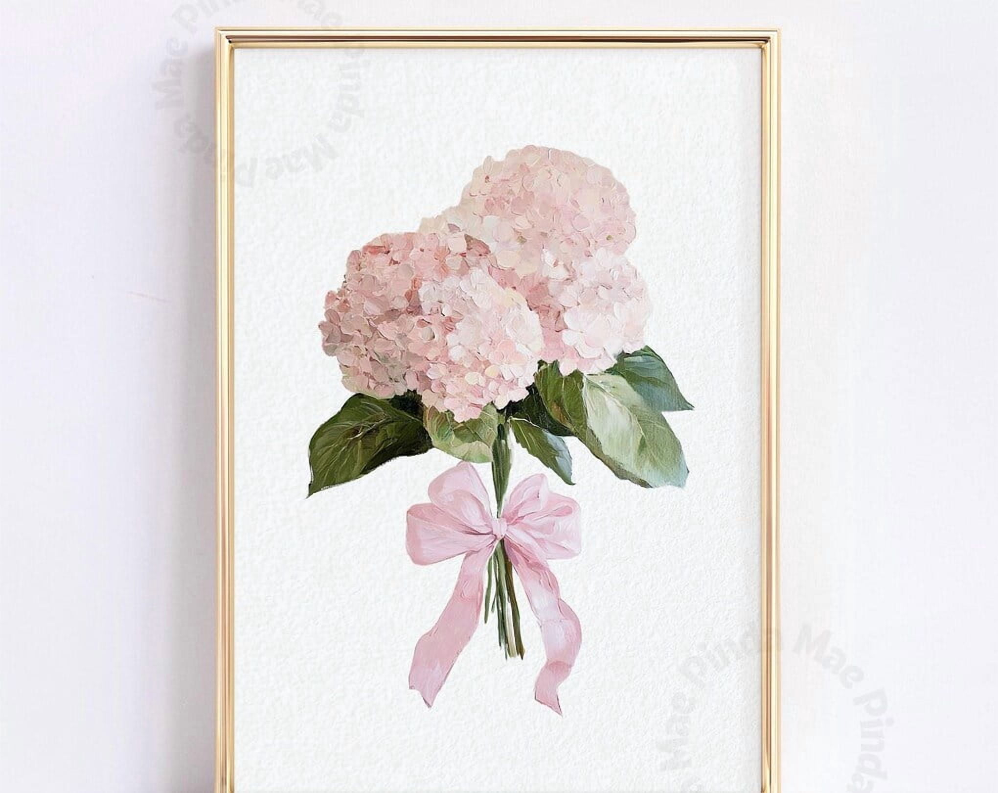 Miluva Pink Hydrangeas With Pink Bow , Girl Nursery Decor, Floral ...