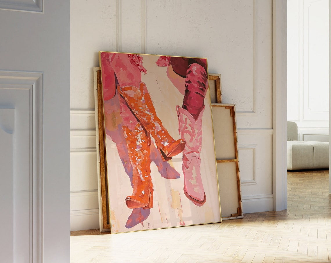 Miluva Pink & Orange Cowgirl Boots Art Print Wall Art Poster Preppy ...