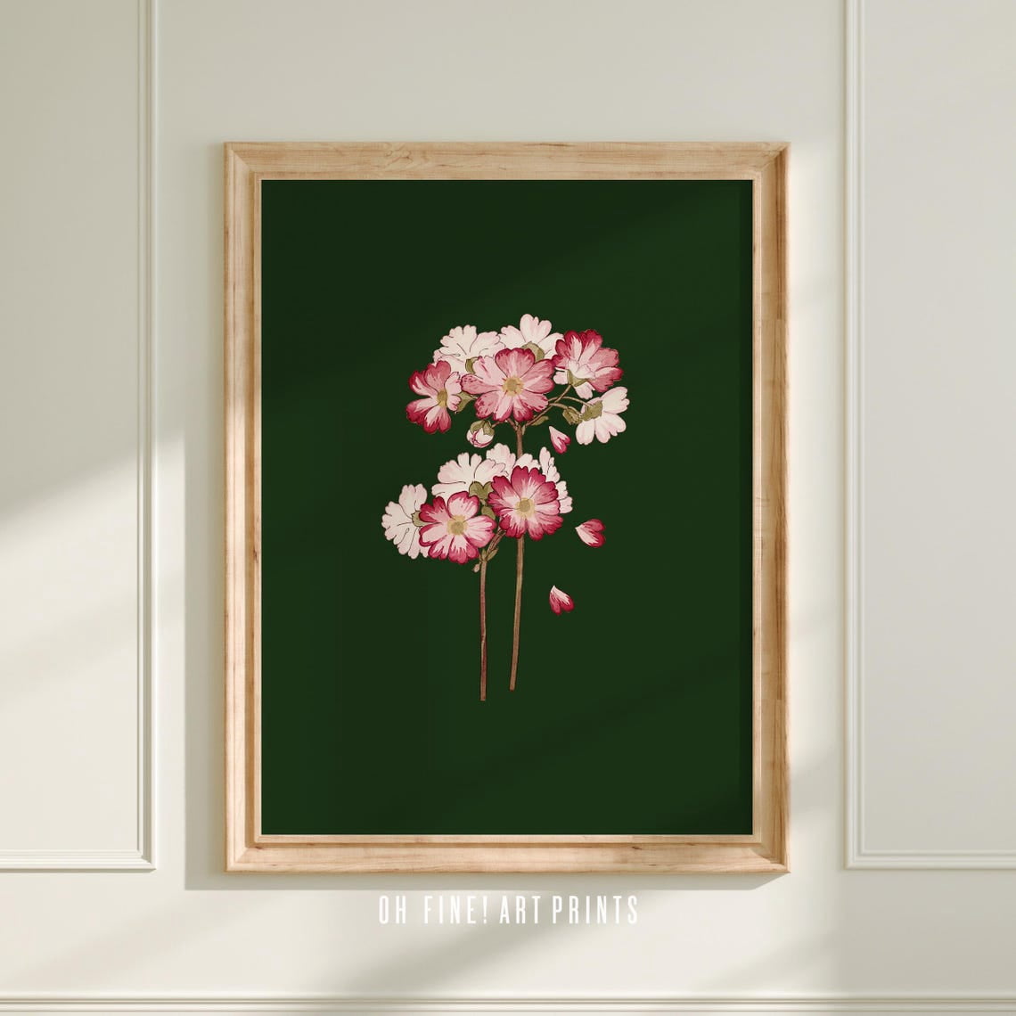 Miluva Pink Primrose Botanical Wall Art Print, Moody Vintage Dark ...