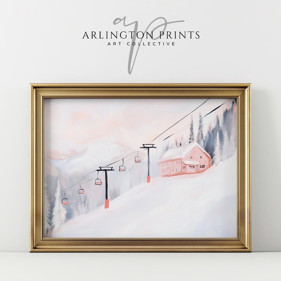 Miluva Pink Ski Lodge Wall Art, Printable Snowy Winter , Pink Mountain ...