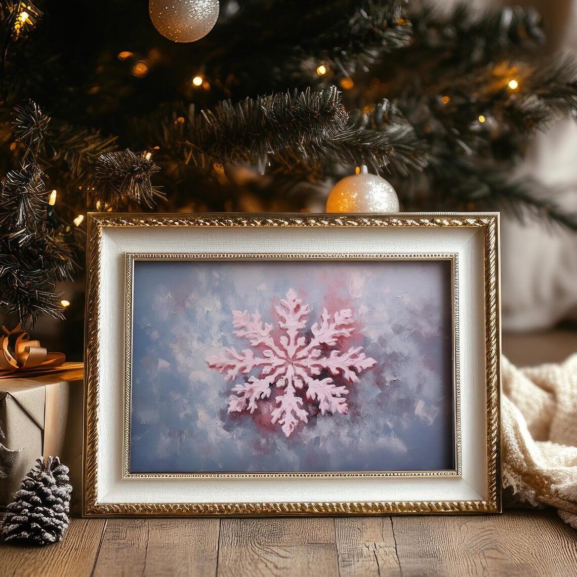 Miluva Pink Snowflake Girly Wall Art, Preppy Winter Print, Pink ...