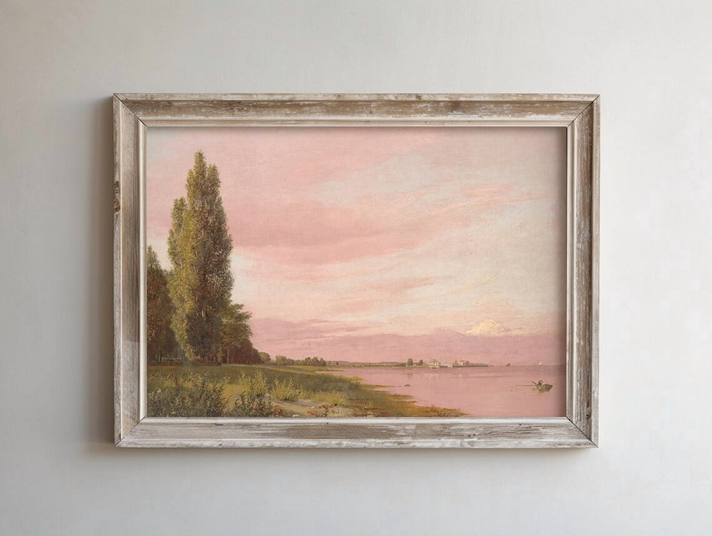 Miluva Pink Sunset Landscape , Pink Art Print, Vintage Landscape, Fine ...