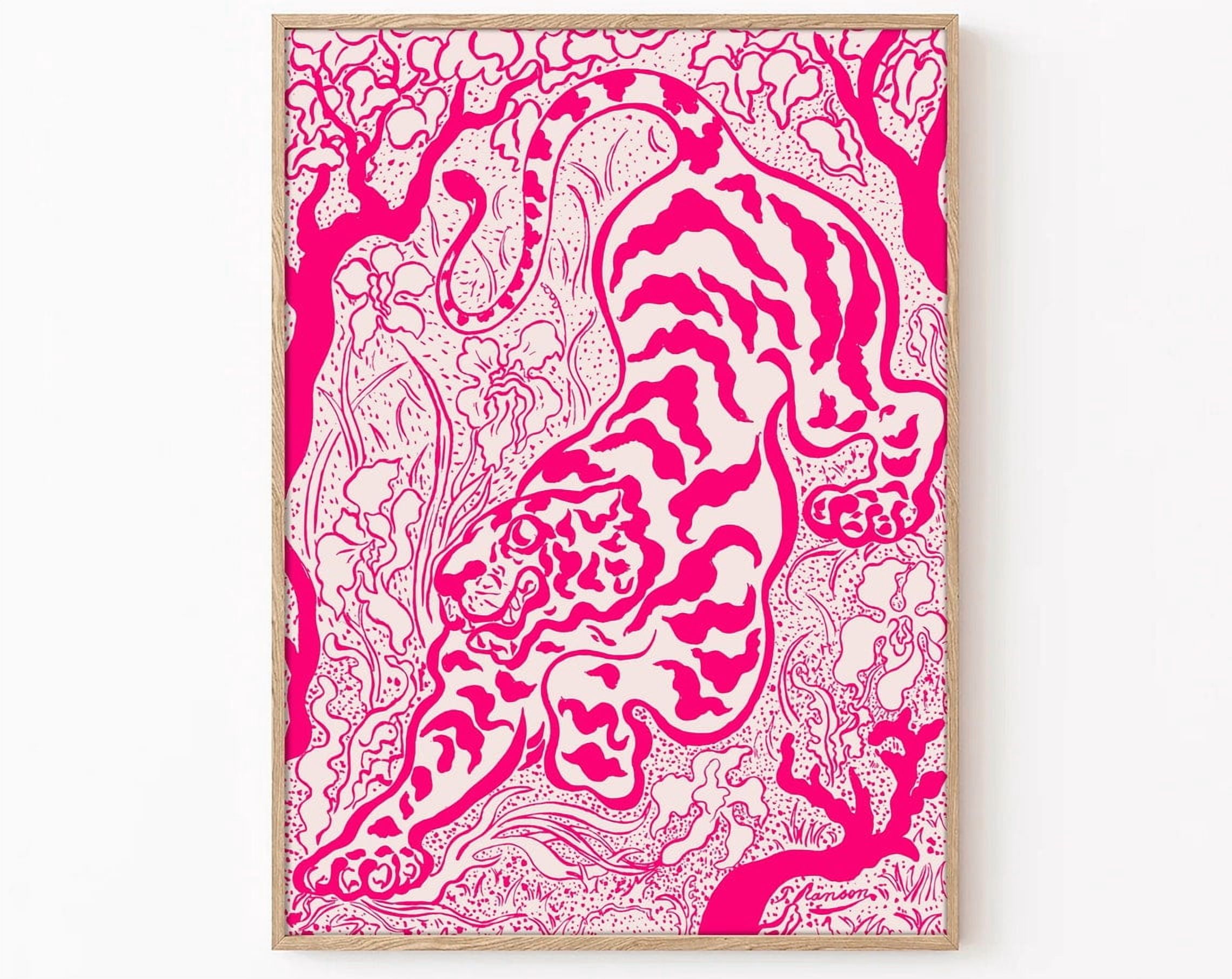 Miluva Pink Tiger Poster, Pink Wall Art, Retro Tiger Print, Tiger ...