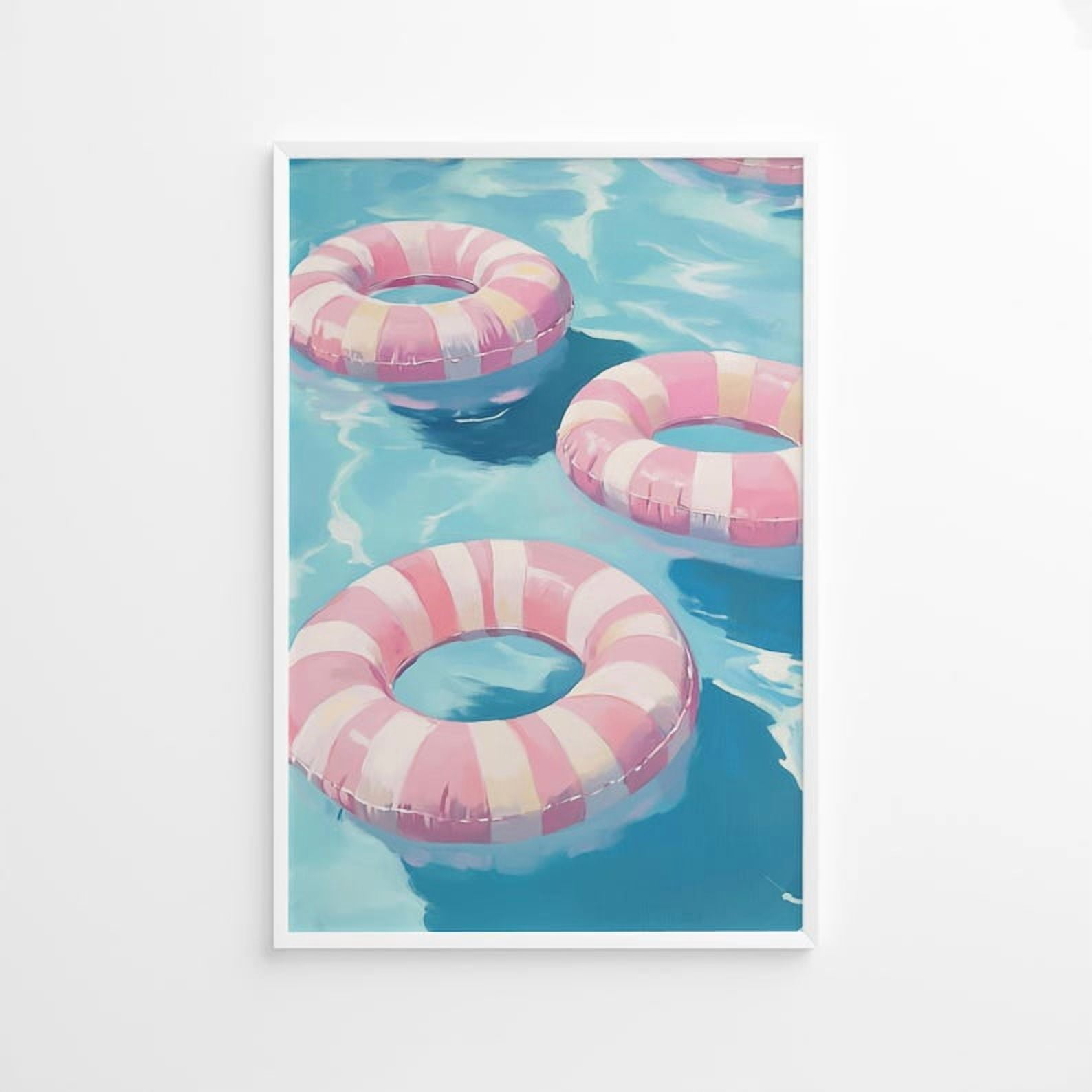 Miluva Pink And White Striped Pool Float Poster, Summer Inner Tube Art ...