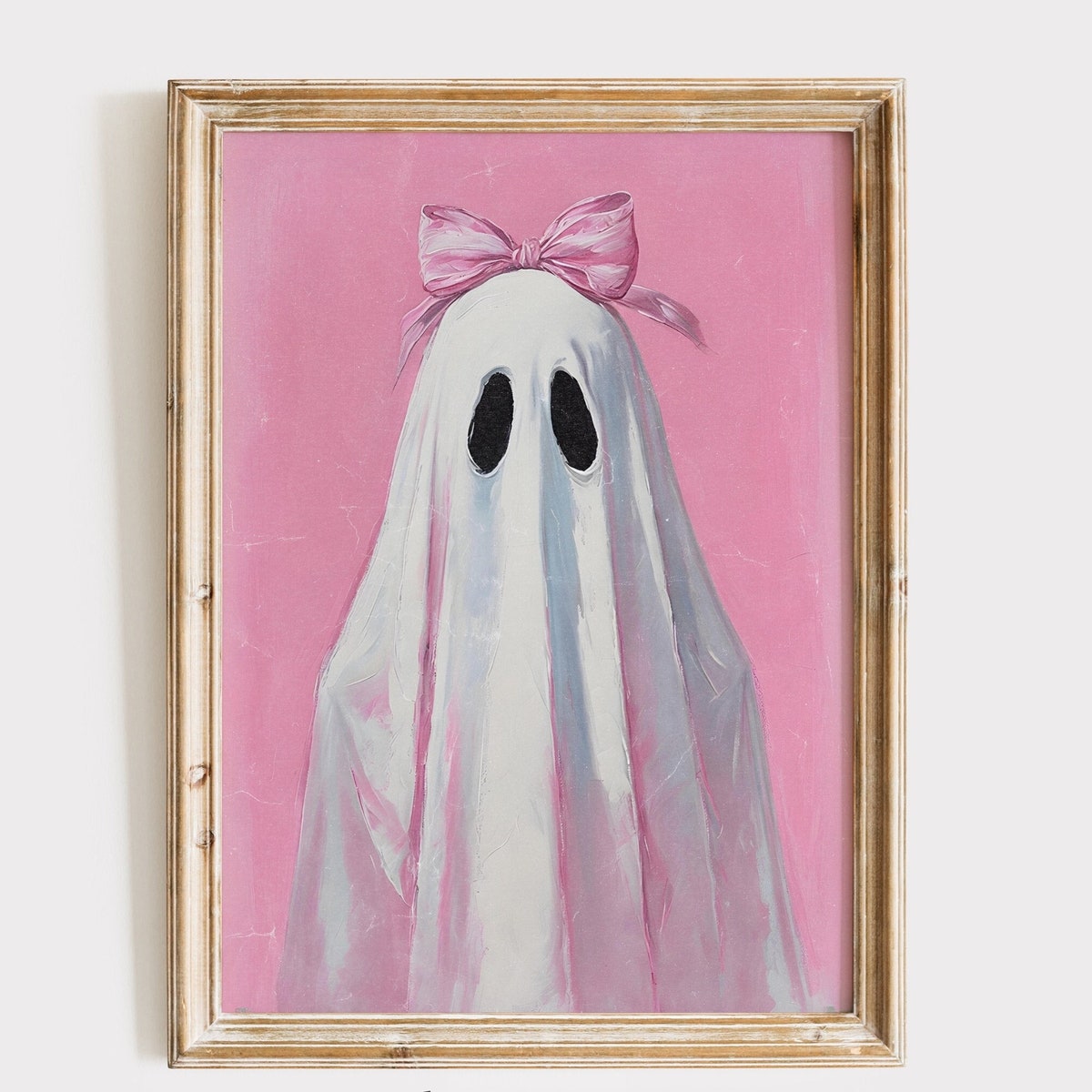 Miluva Pink ghost wall art cute ghost with pink bow print pink ...