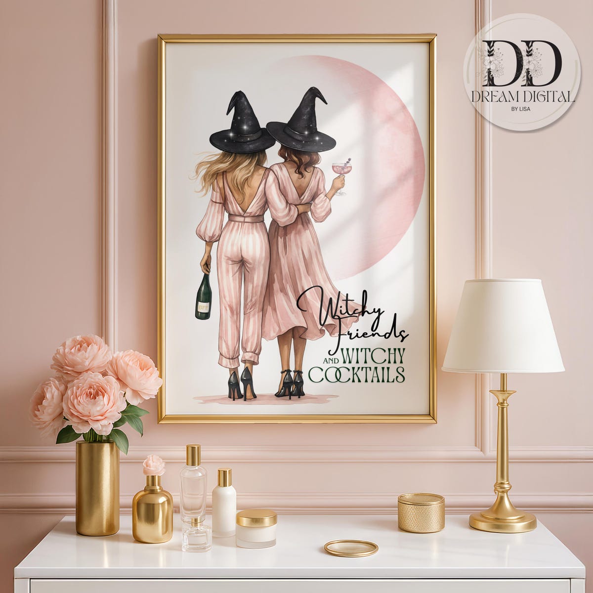 Miluva Pink halloween witchy friends print girly bff decor whimsical ...