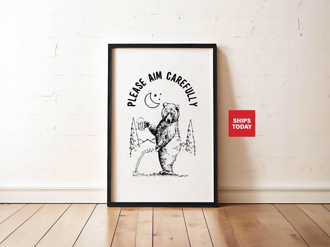 Miluva Please Aim Bathroom Print Bathroom Wall Art Bear Bathroom Poster ...