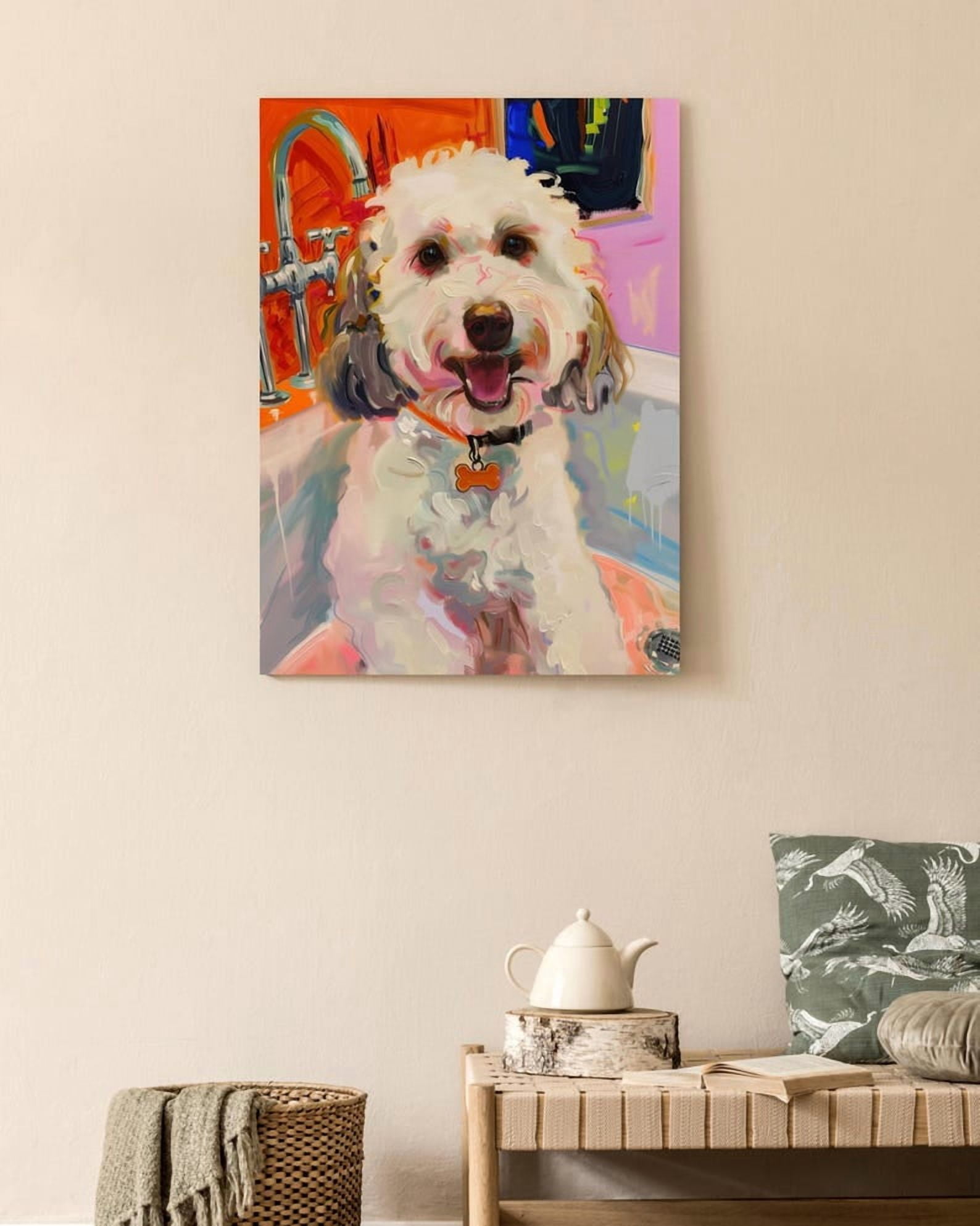 Miluva Poodle Dog Art, Maximalist Dog Bathroom Print, Dopamine Dog Mom ...