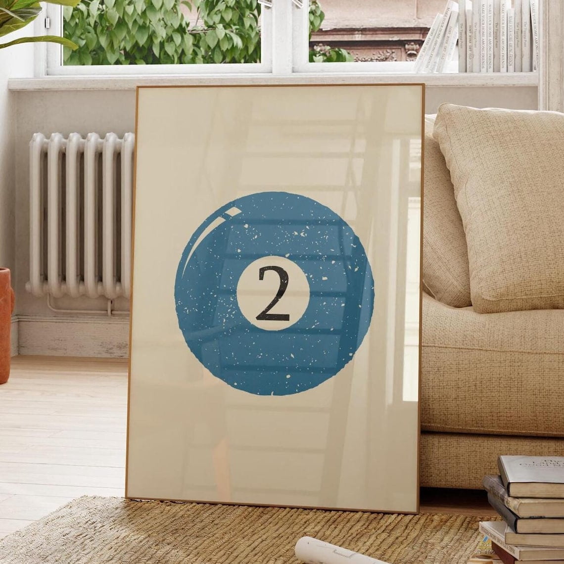 Miluva Pool Ball Print, Blue Lucky 2 Ball Wall Art, Retro Bar Decor ...