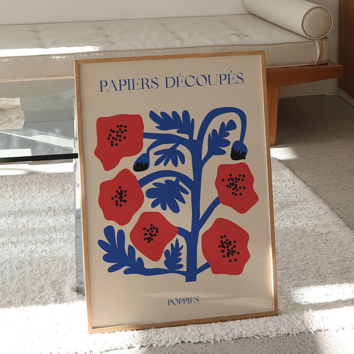 Miluva Poppies Wall Art, Botanical Print In Red Blue, Poppies Poster ...