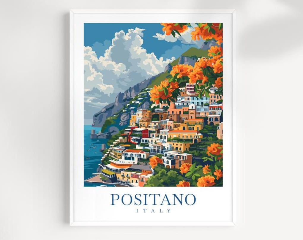Miluva Positano Wall Art Travel Print Amalfi Coat Poster Art Italy ...