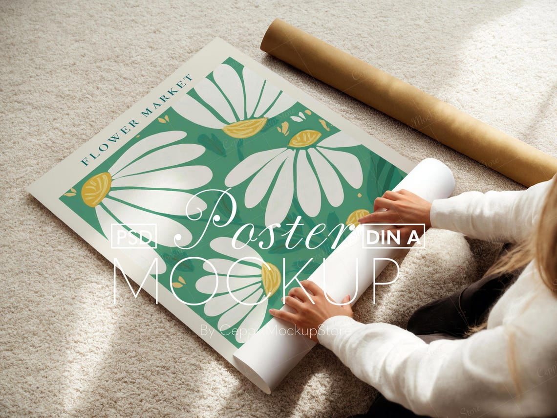 Miluva Poster Mockup With Person, Rolled Up: Unrolling Rolling ...