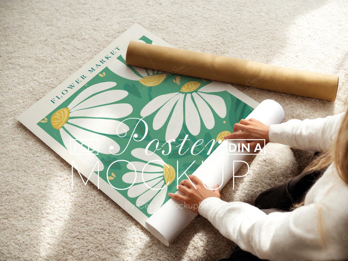 Miluva Poster Mockup With Person, Rolled Up: Unrolling Rolling ...