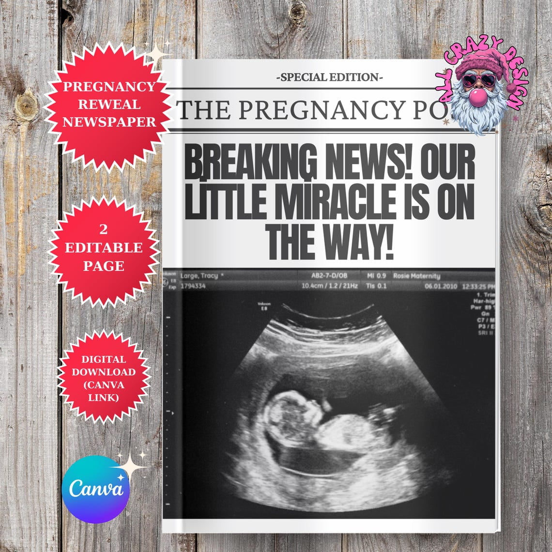 Miluva Pregnancy Reveal Newspaper Template Customizable Canva Baby ...