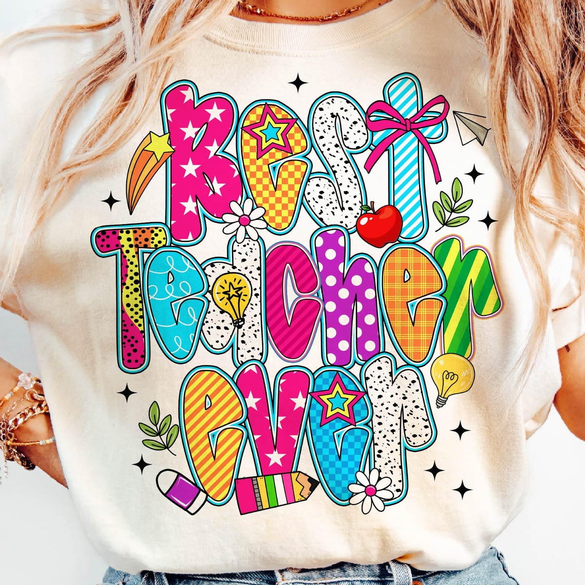 Miluva Preppy Best Teacher Ever , Teach Love Inspire , Teacher Shirt ...