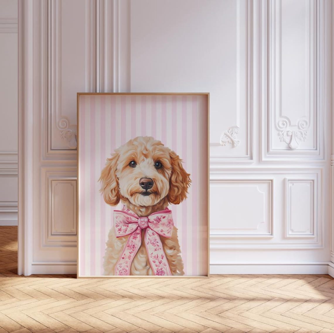 Miluva Preppy Goldendoodle Art Print, Pink Chinoiserie Aesthetic Dog ...