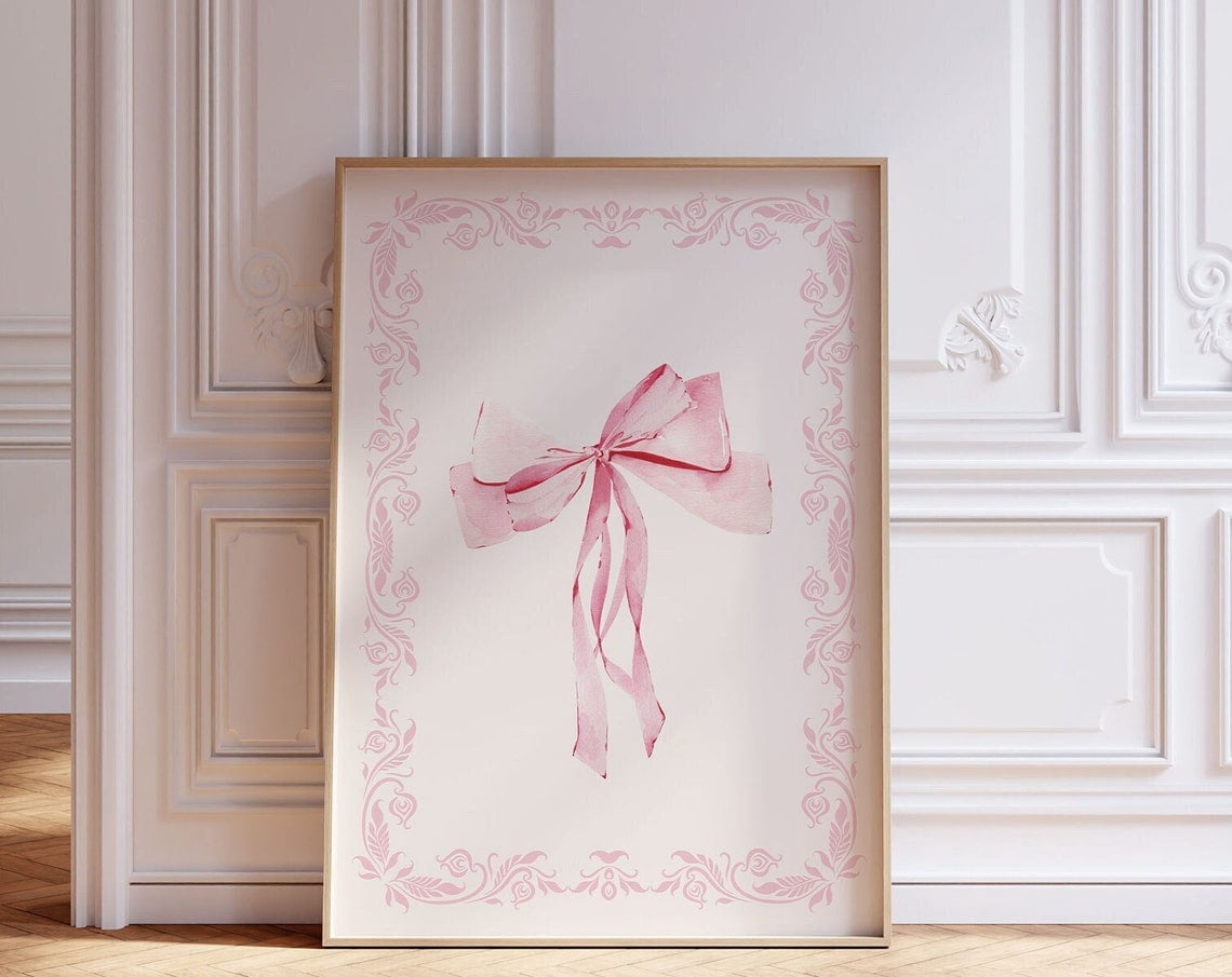 Miluva Preppy Pink Coquette Bow Printable Wall Art, Pink Bow Print ...