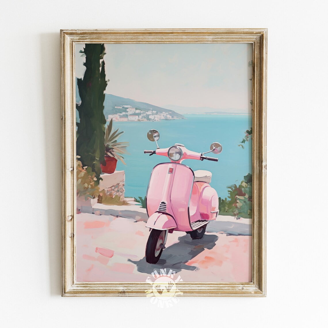 Miluva Preppy Pink Italian Coastal Print, Retro Vespa , Amalfi Coast ...