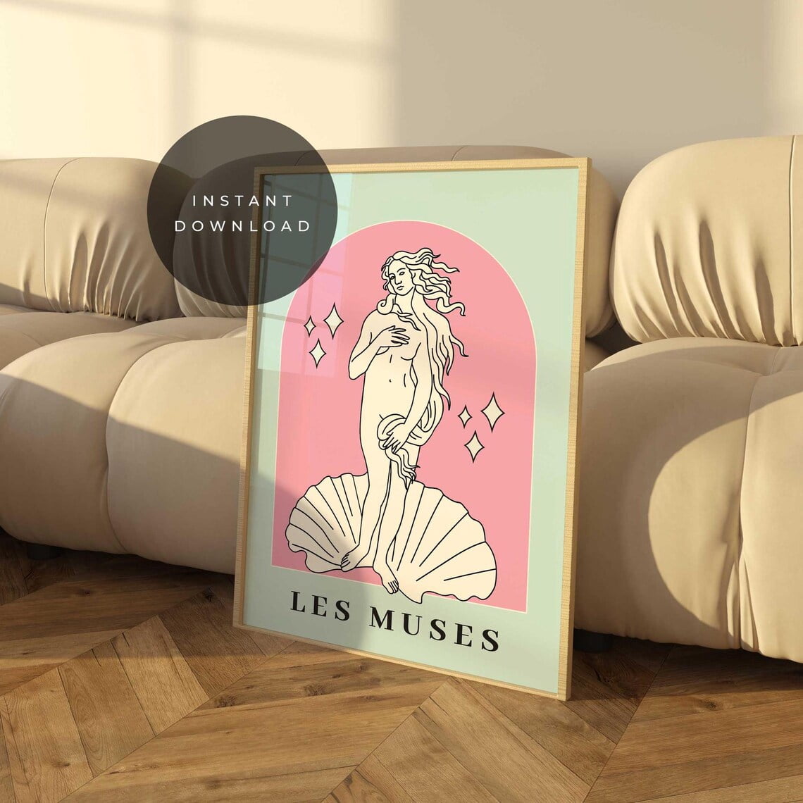 Miluva Printable Birth Of Venus Poster, Minimalist Line Art Danish Pastel Art Print, Greek ...