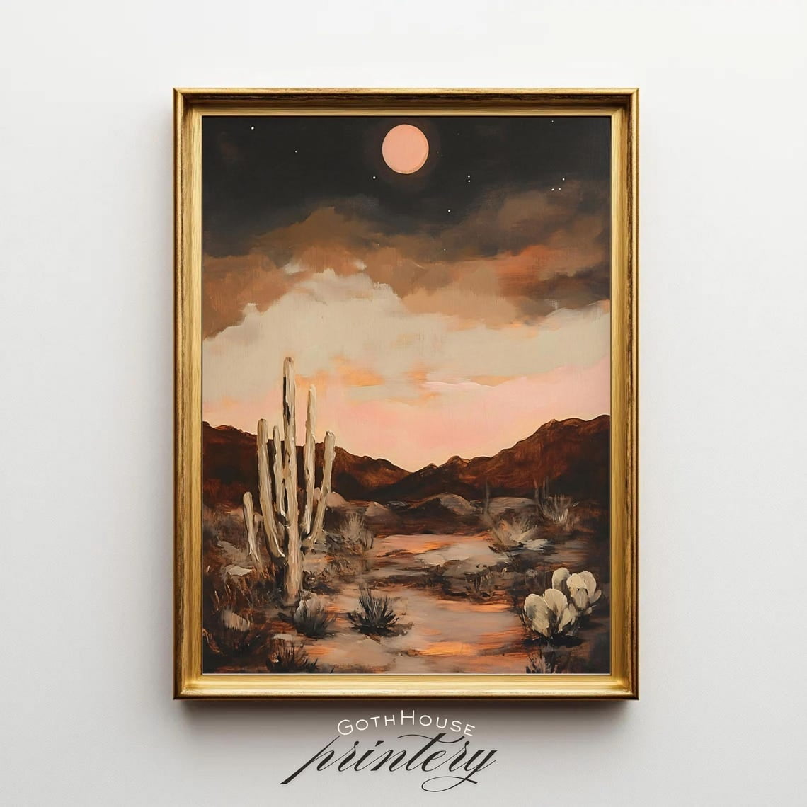 Miluva Printable Desert Moon Art Moody Southwestern Cactus Landscape ...