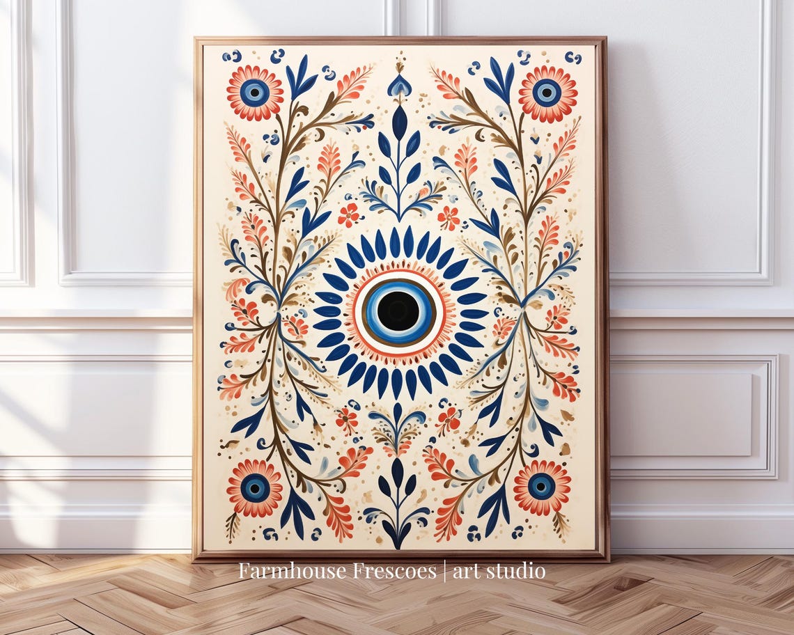 Miluva Printable Evil Eye , Country Farmhouse Decor, Blue Evil Eye Art ...