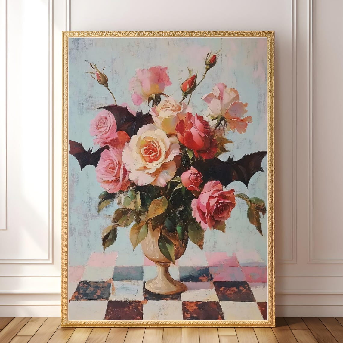 Miluva Printable Retro Floral Bat , Dark Cottagecore Wall Art, Eclectic ...