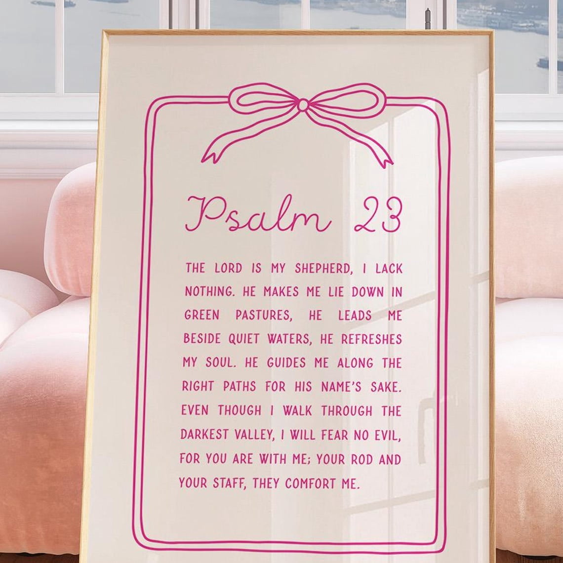 Miluva Psalm 23 Wall Art Bow Pink Wall Art Preppy Wall Art Christian ...