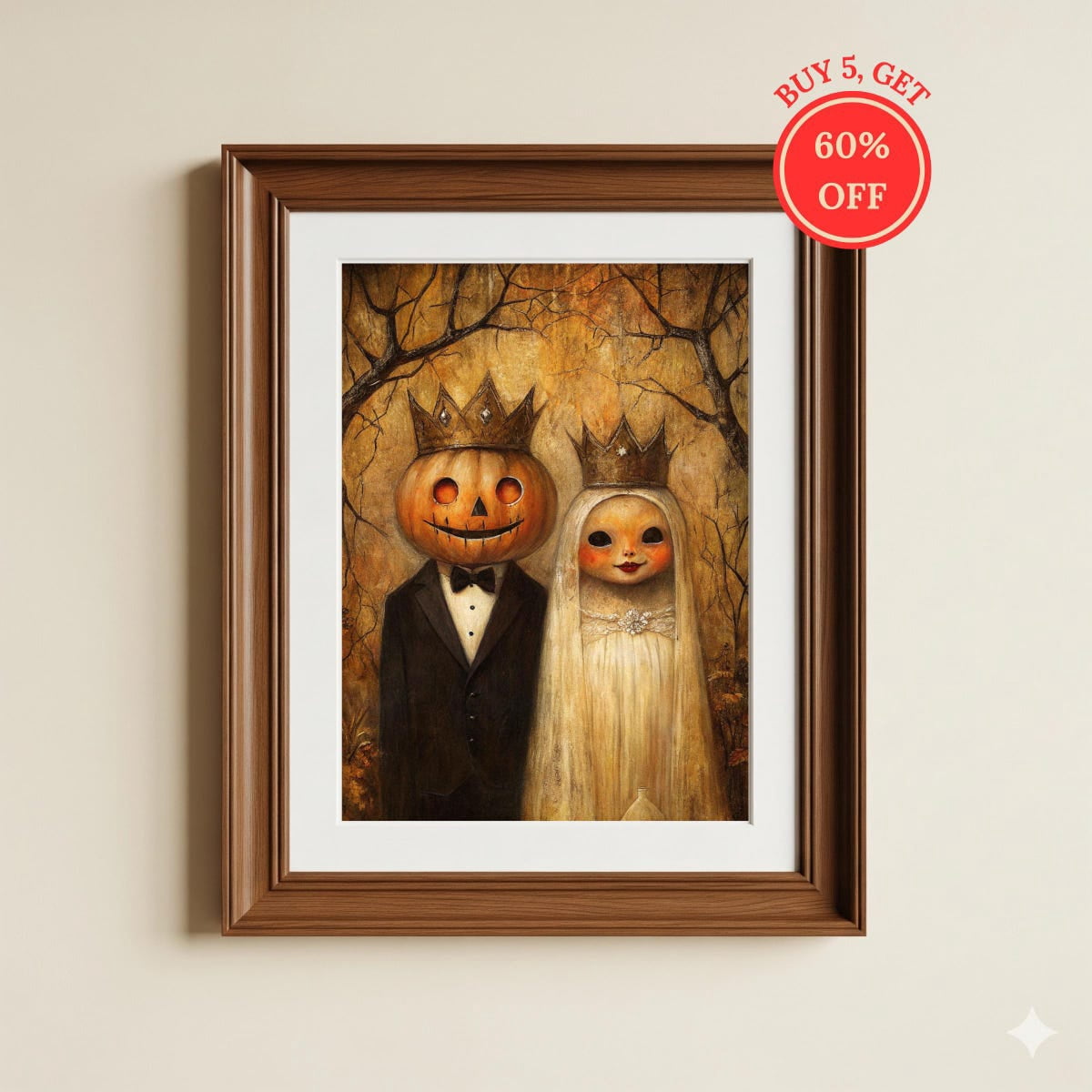 Miluva Pumpkin bride and groom wall art halloween wedding couple print ...