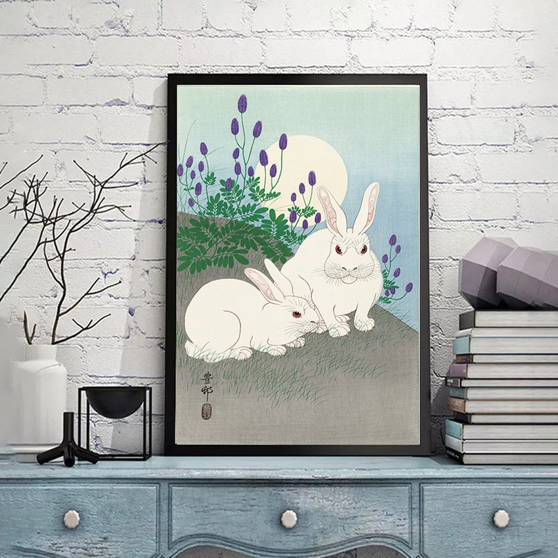 Miluva Rabbits At Full Moon -Ohara Koson,Vintage Japan Poster,Japanese ...