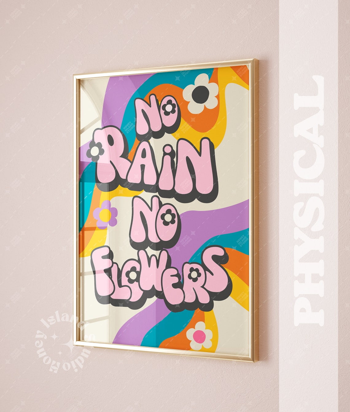Miluva No Rain No Flowers Retro Wall Art, Matte Poster, Groovy Funky ...