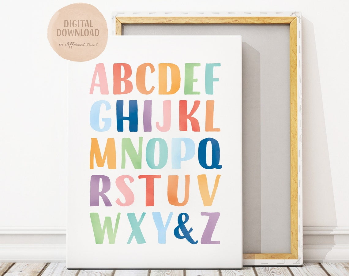 Miluva Rainbow Alphabet Poster, Abc Print, Nursery Alphabet Printable ...