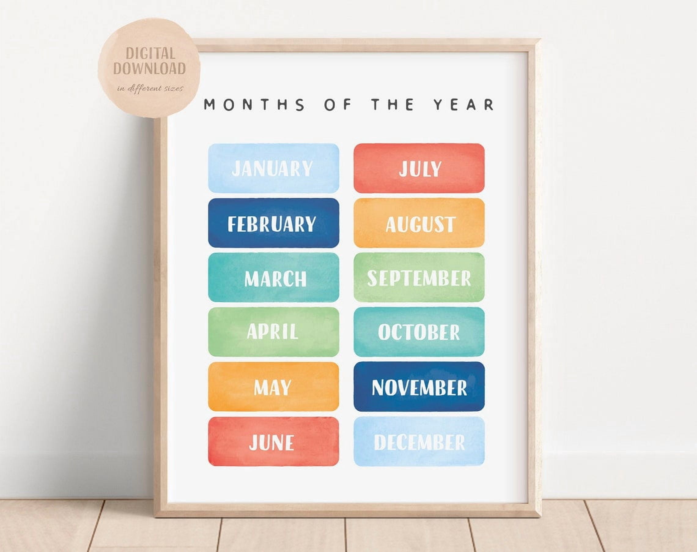 Miluva Rainbow Months Of The Year Poster, Playroom Educational Poster ...