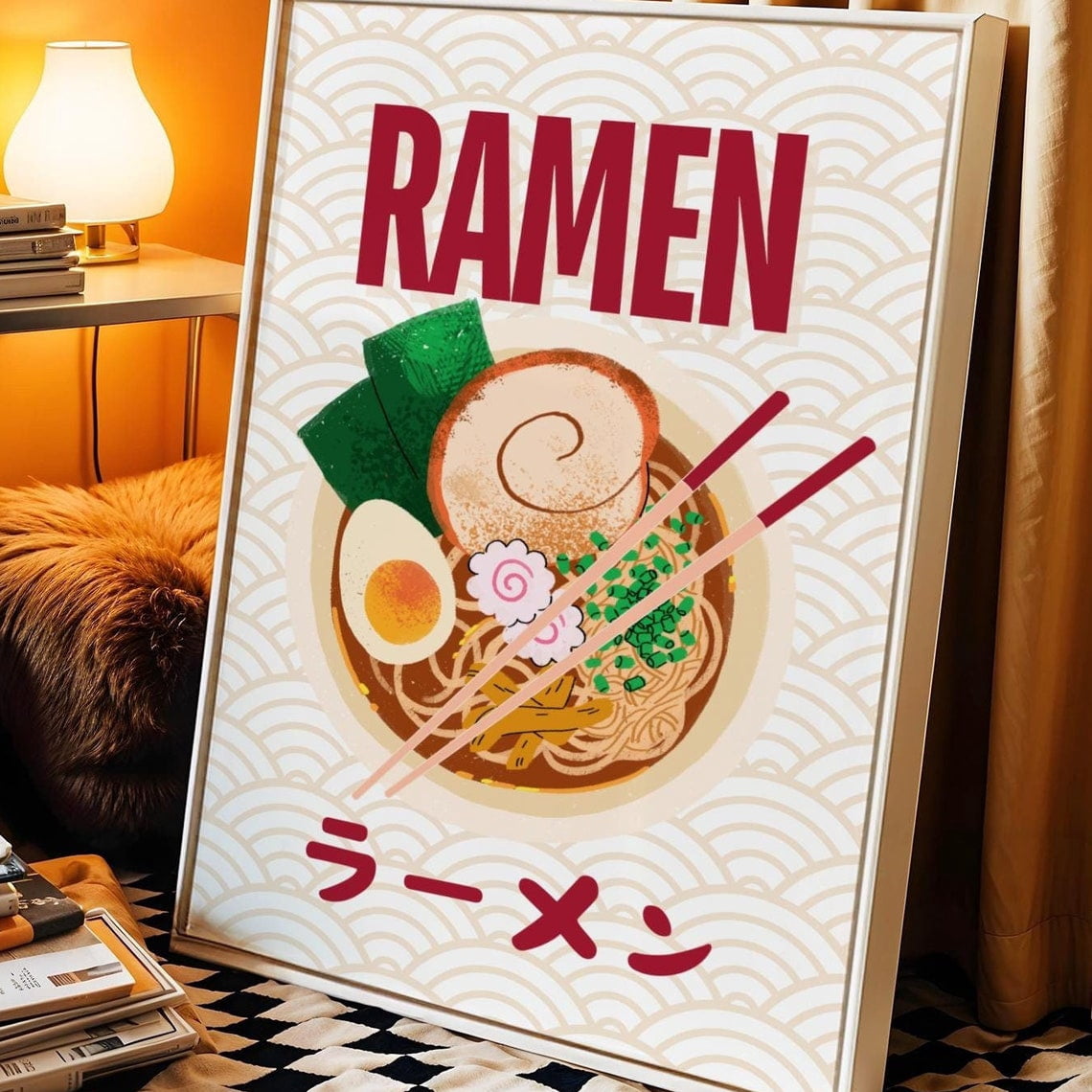 Miluva Ramen Bowl Print, Japanese Cuisine Digital Wall Art, Seigaiha ...