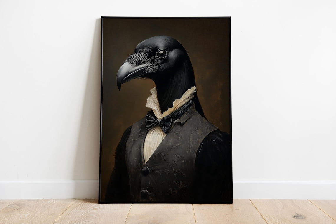 Miluva Raven Portrait Print, Gothic Raven Wall Art, Dressed Bird Poster ...