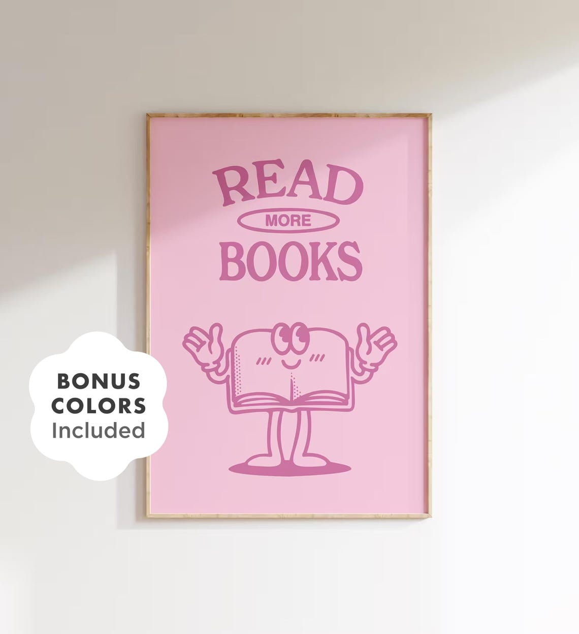 Miluva Read More Books Retro Wall Art In Pink, Cute Book Character ...