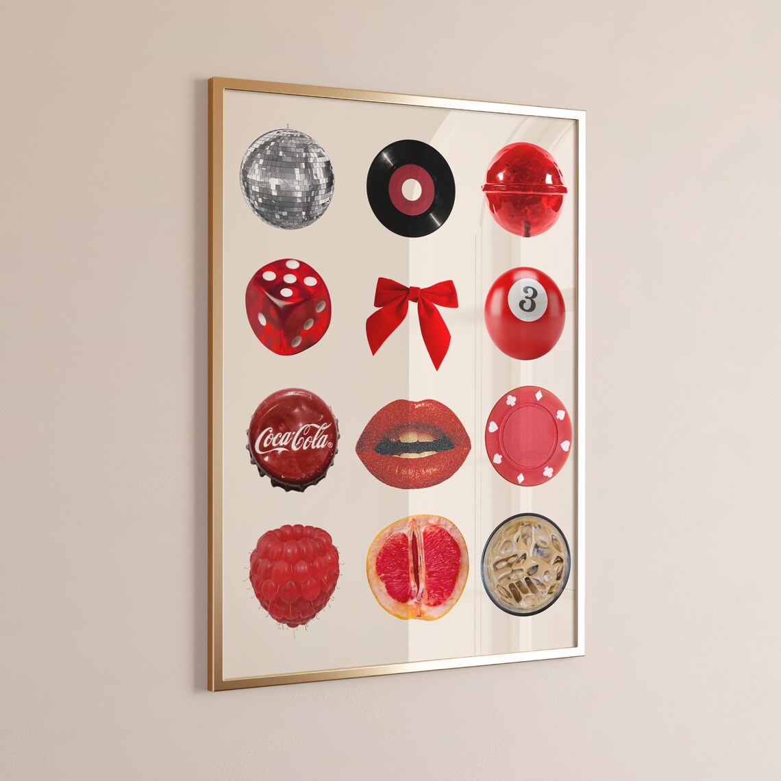 Miluva Red Aesthetic Wall Art Bold Pop Culture Collage, Retro Disco ...