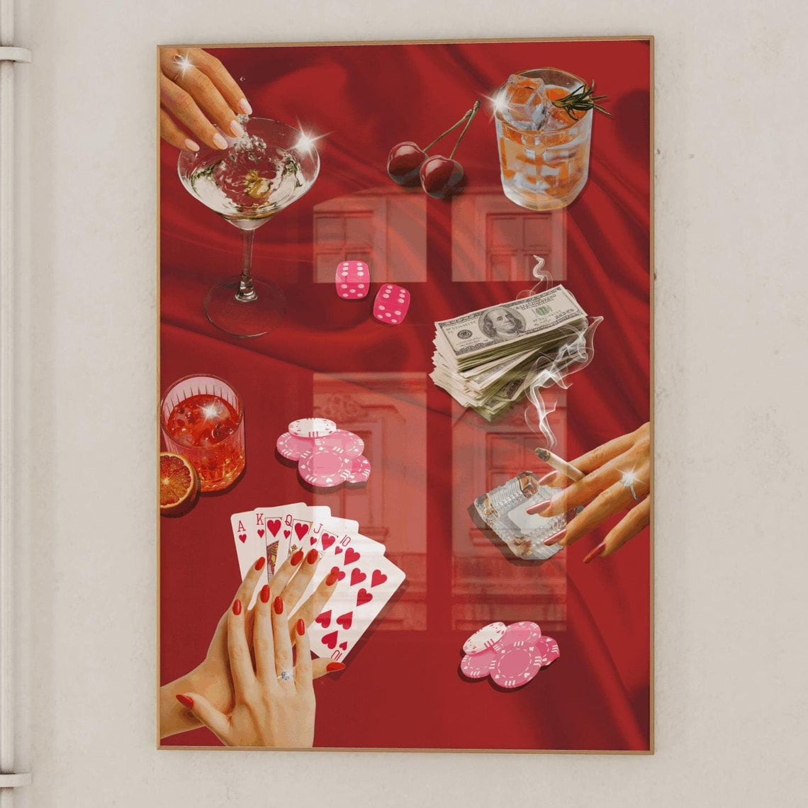 Miluva Red Bar Cart Poster, 70S Print, Cocktail Print, Girly Prints ...