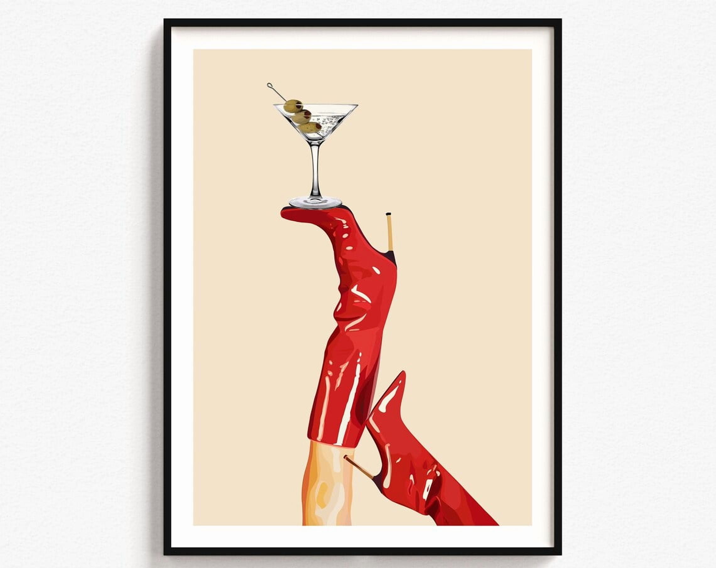 Miluva Red Boots Print, Martini Art Print, Bar Cart Poster, Red Boots ...