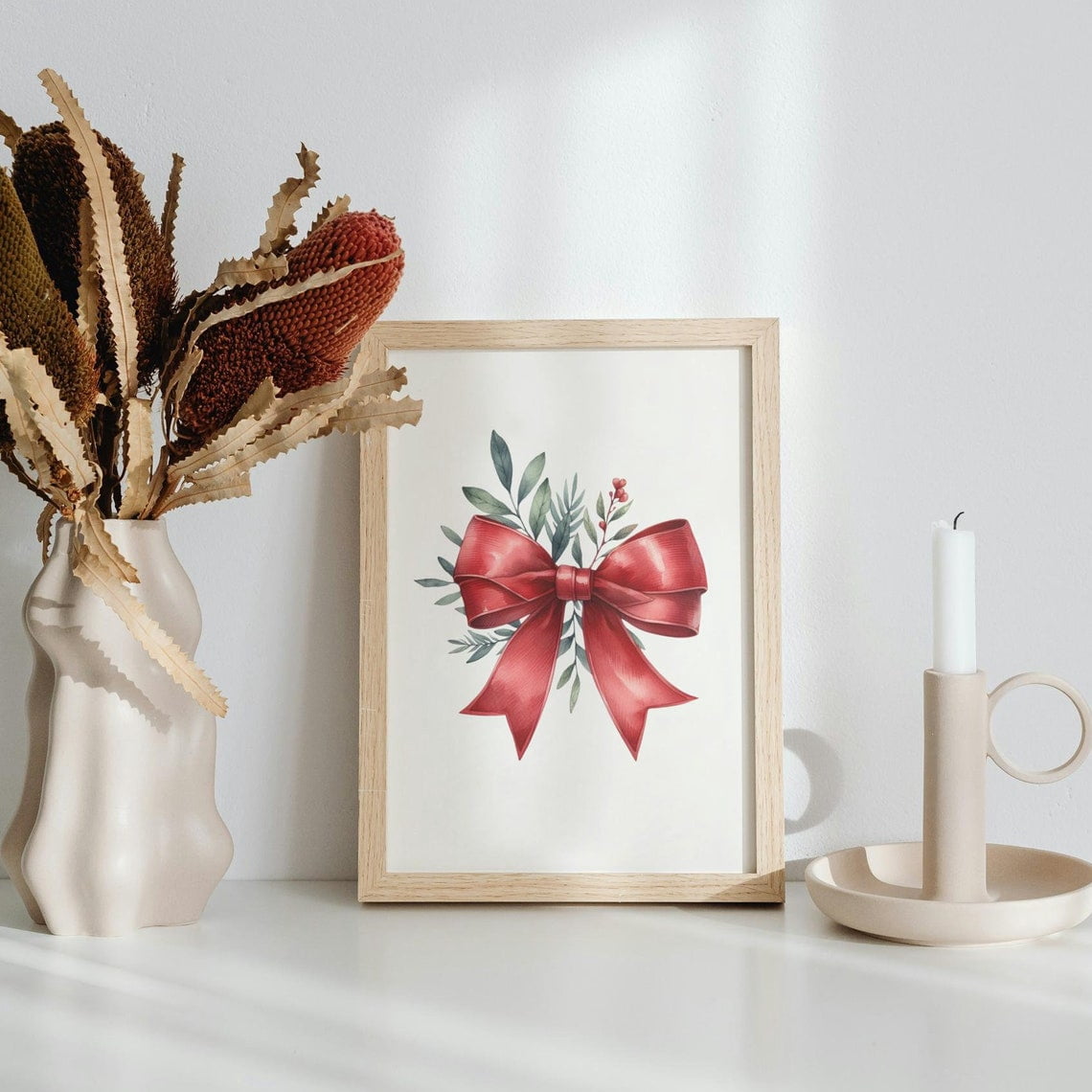 Miluva Red Bow Wall Art, Red Bow Print, Decor, Red Vintage Bow Art ...