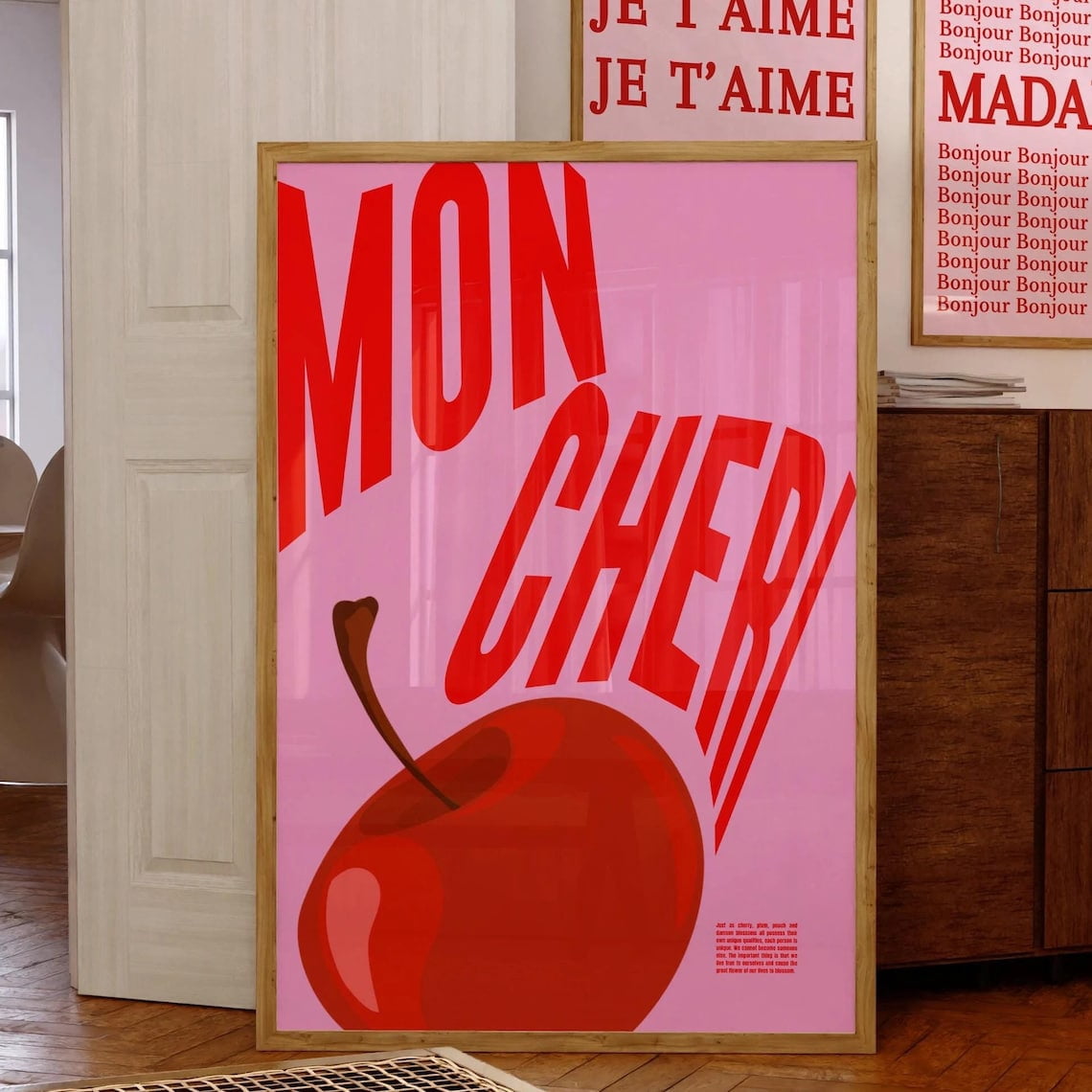 Miluva Red Cherry Print, Kitchen Wall Art, Pink Red Wall Art, Kitchen ...