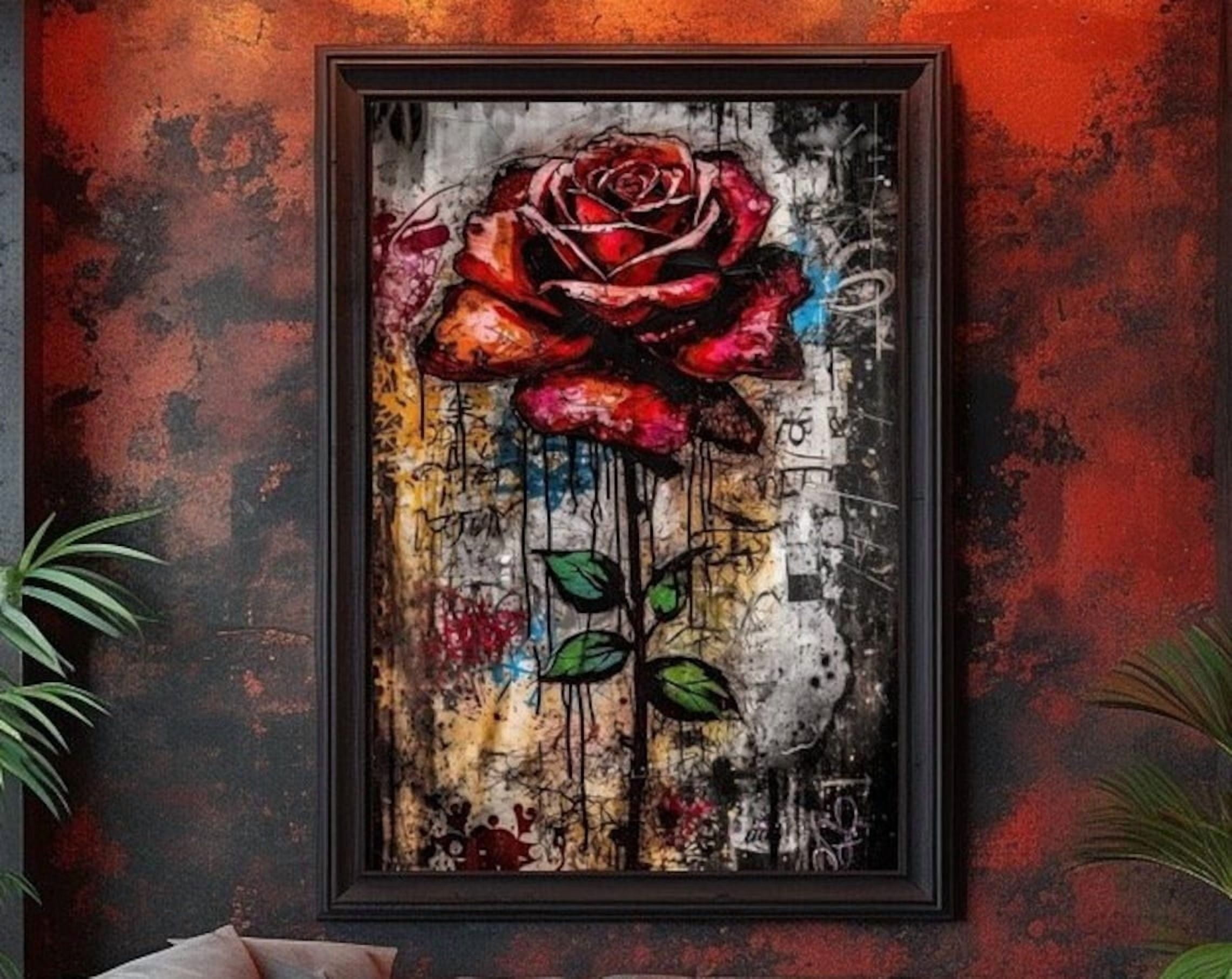 Miluva Red Rose Graffiti Wall Art, , Colorful Rose Flower Street Art ...