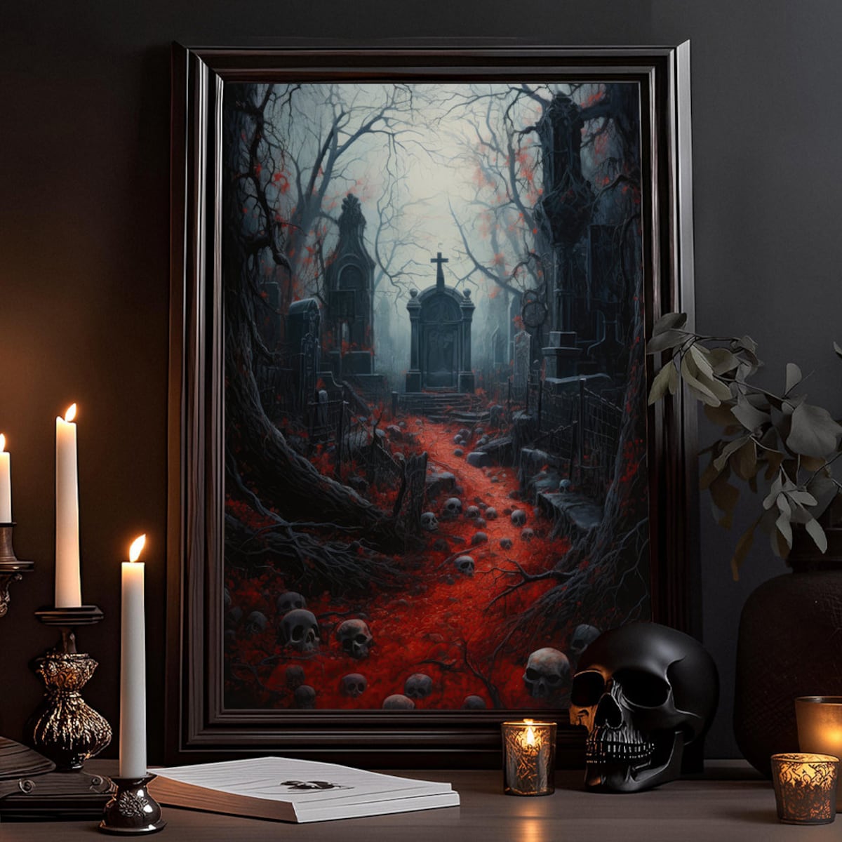 Miluva Red cemetery poster: spooky halloween wall art – Poster – Wall ...