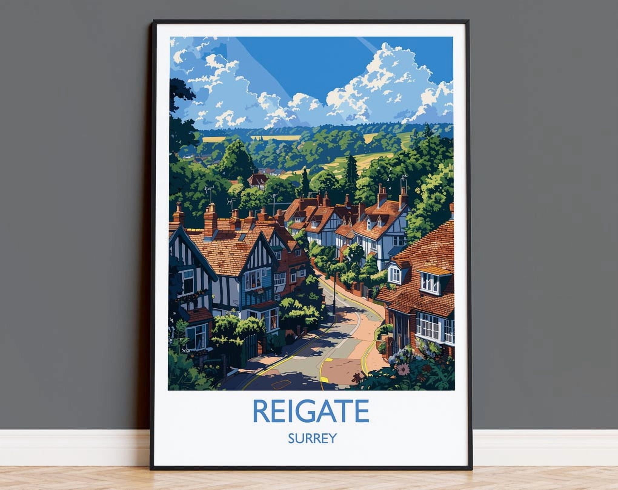 Miluva Reigate Travel Print, Travel Poster Of Reigate, Surrey Poster ...