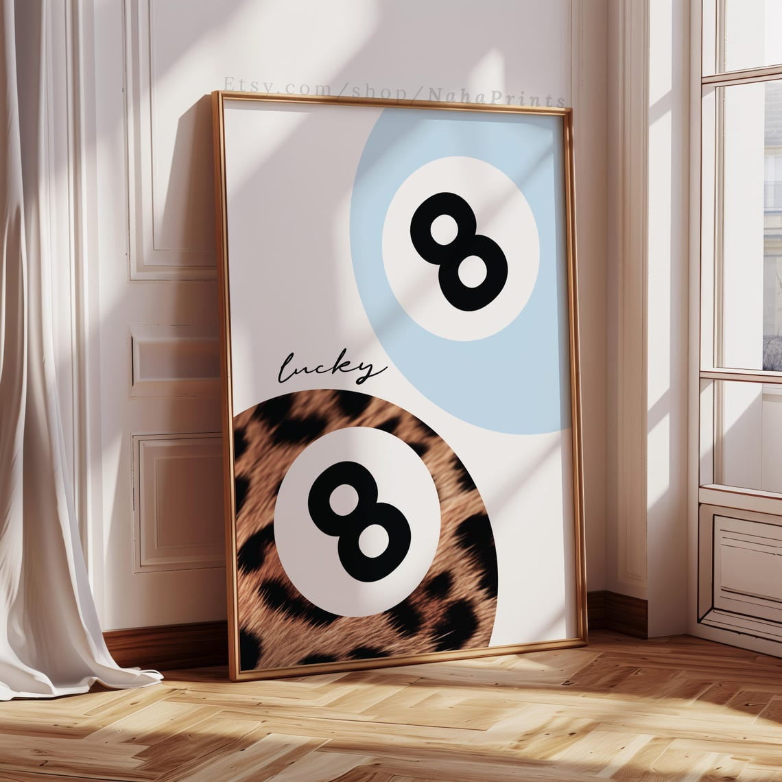 Miluva Retro 8 Ball Poster, Light Blue Lucky Eight Ball Print, Vintage ...