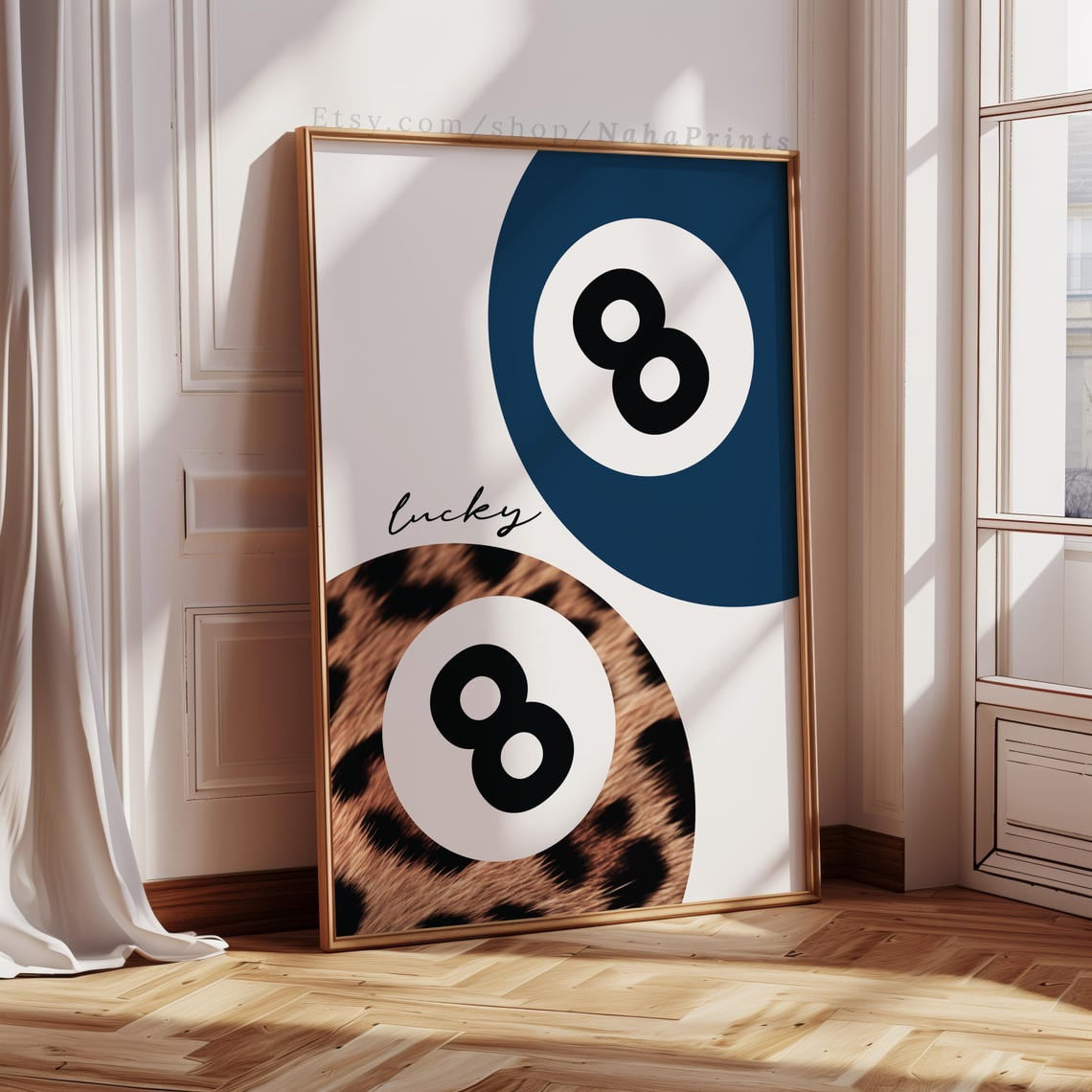 Miluva Retro 8 Ball Poster, Navy Blue Lucky Eight Ball Print, Navy ...