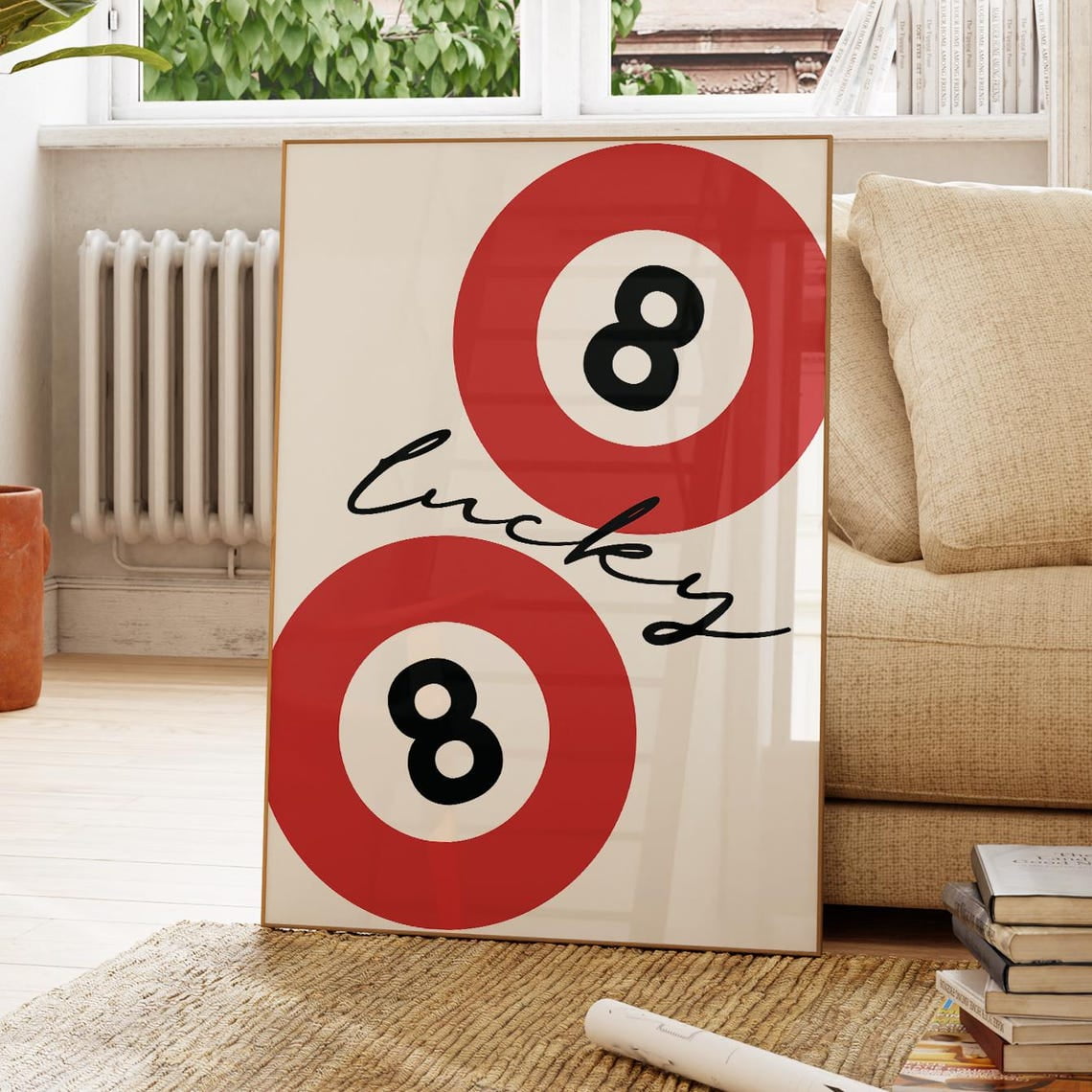 Miluva Retro 8 Ball Poster, Red Lucky Eight Ball Print, Red Black ...