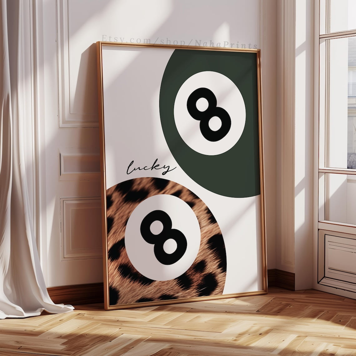 Miluva Retro 8 Ball Poster Sage Green Lucky Eight Ball Print, Green Vintage Pool Ball Wall Art ...