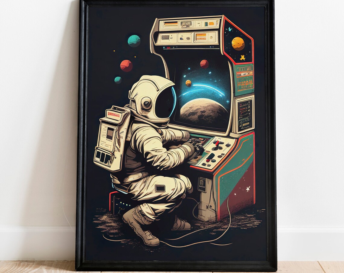 Miluva Retro Arcade Astronaut Poster, Arcade Machine Decor, Retro Space ...