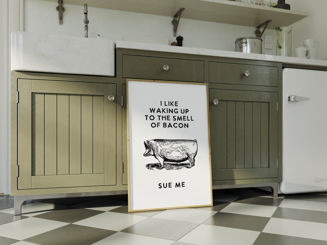 Miluva Retro Bacon Kitchen Print Kitchen Wall Decor Kitchen Wall Art ...